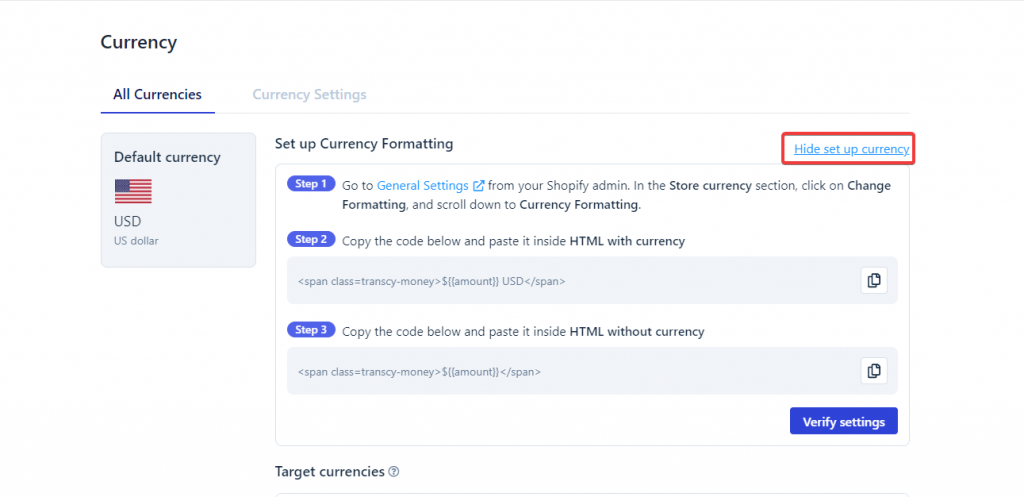 How to set up & manage Shopify change currency with Transcy?