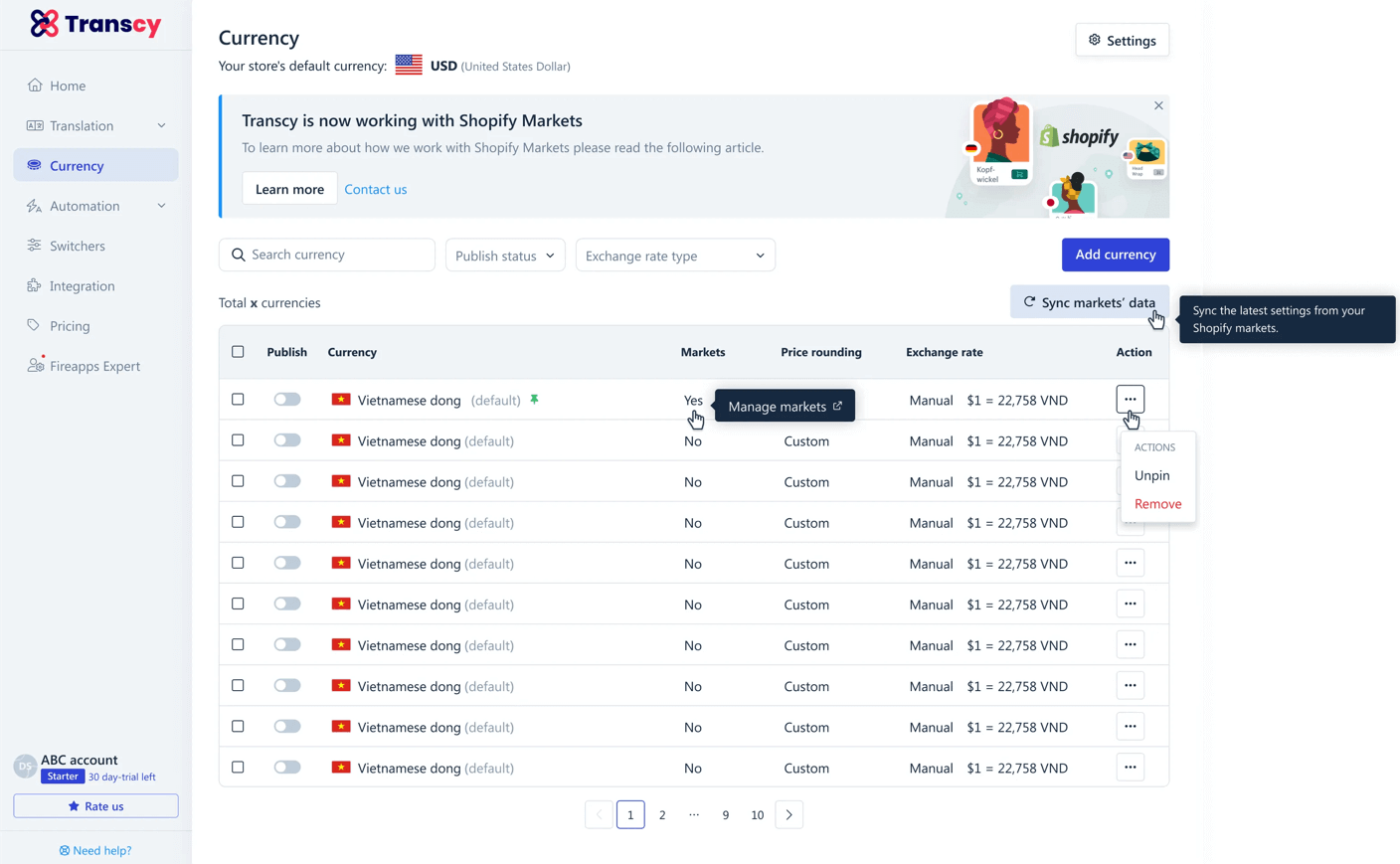 Transcy’s new updates on Shopify Markets for worldwide growth